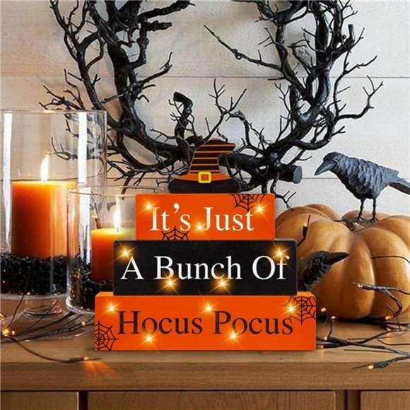 Holiday | Halloween Wooden Block Sign With Led Lights Its Just A Bunch ...
